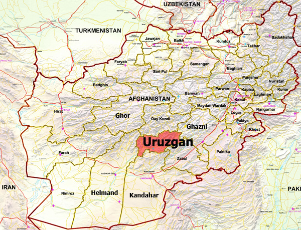 A map of Afghanistan highlighting Uruzgan Province. | Conflict ...
